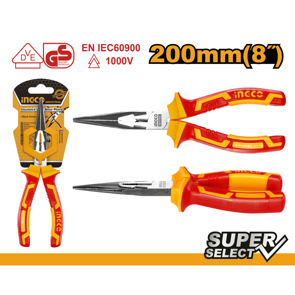 Insulated Long Nose Pliers 8″/200mm HILNP28208 – House Of Tools